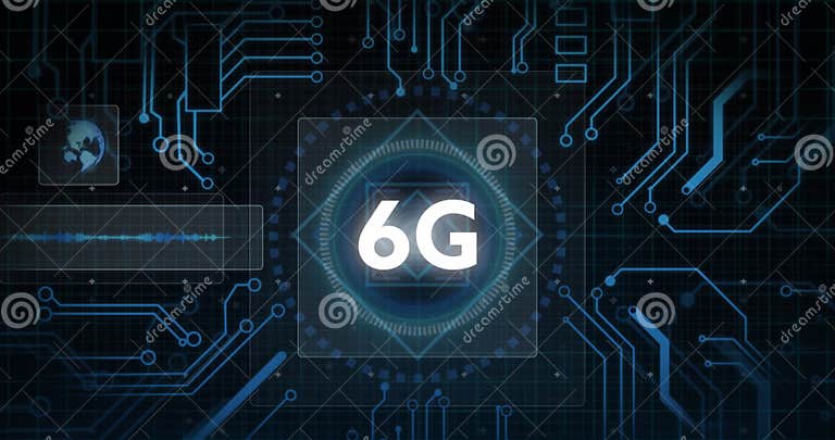 Image of 6g Text Over Round Scanner, Microprocessor Connections and ...
