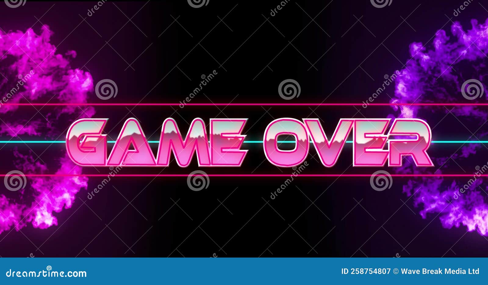 Image of Game Over on Black Background with Pink and Violet Explosions ...