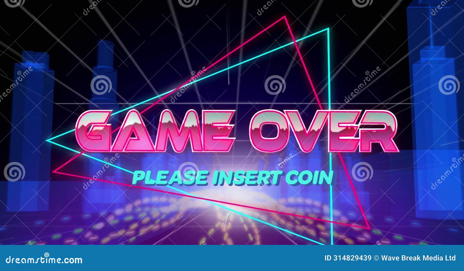 Image of Game Over, Please Insert Coin Text Over Triangle Against 3d ...