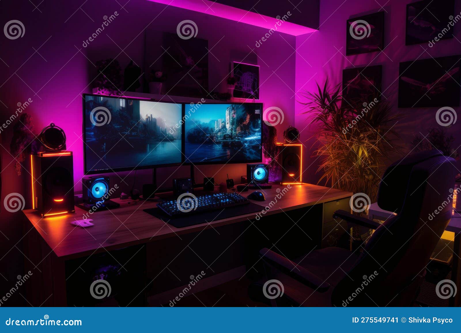 Image of Gaming Set Up with Purple Lights Generative AI Stock ...