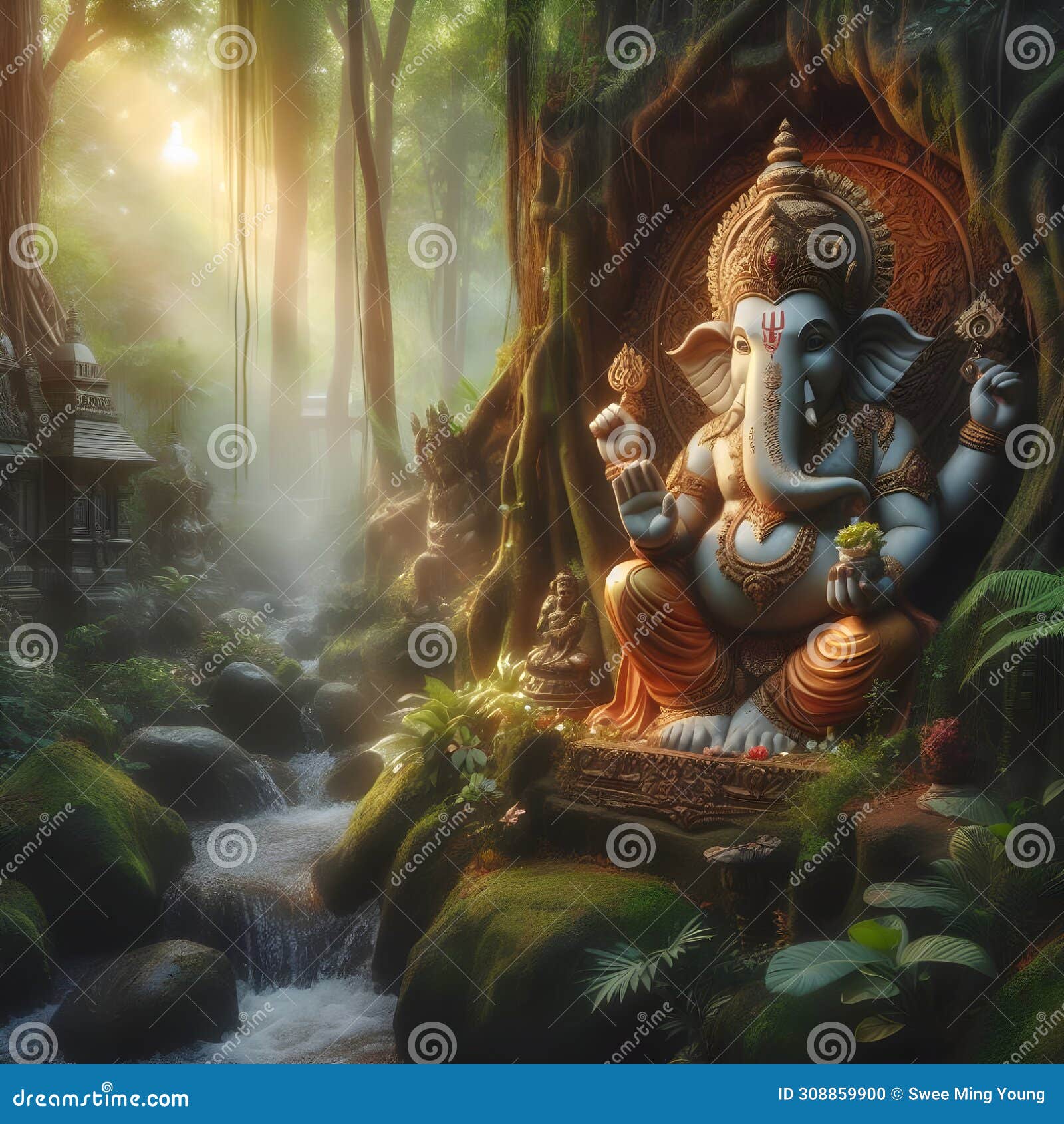 Image of Ganesha Statue in a Magical Forest in a Hidden Temple. Stock ...