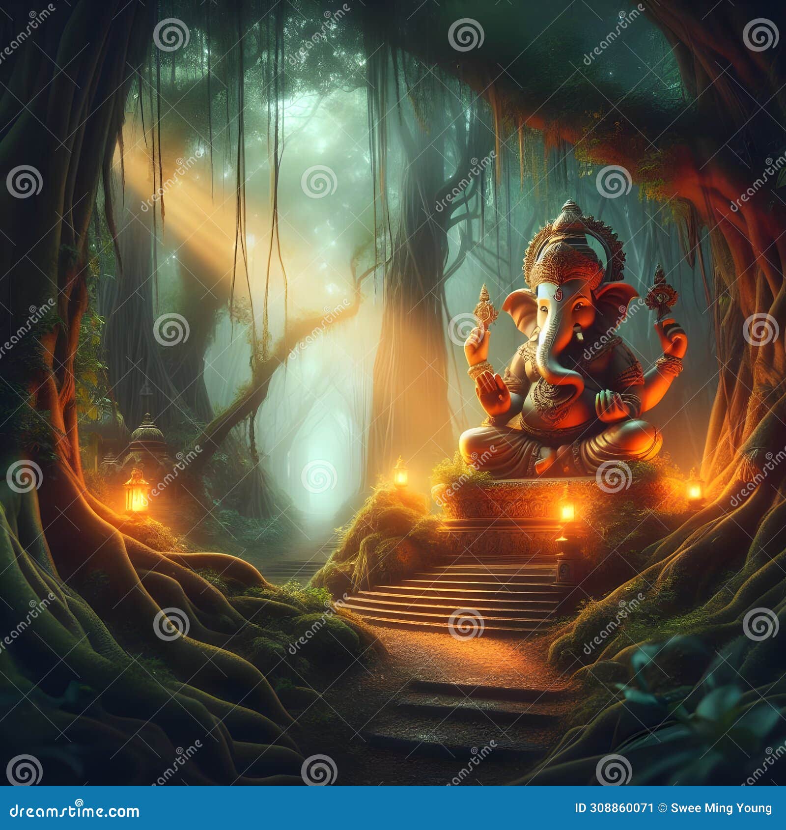 Image of Ganesha Statue in a Magical Forest in a Hidden Temple. Stock ...
