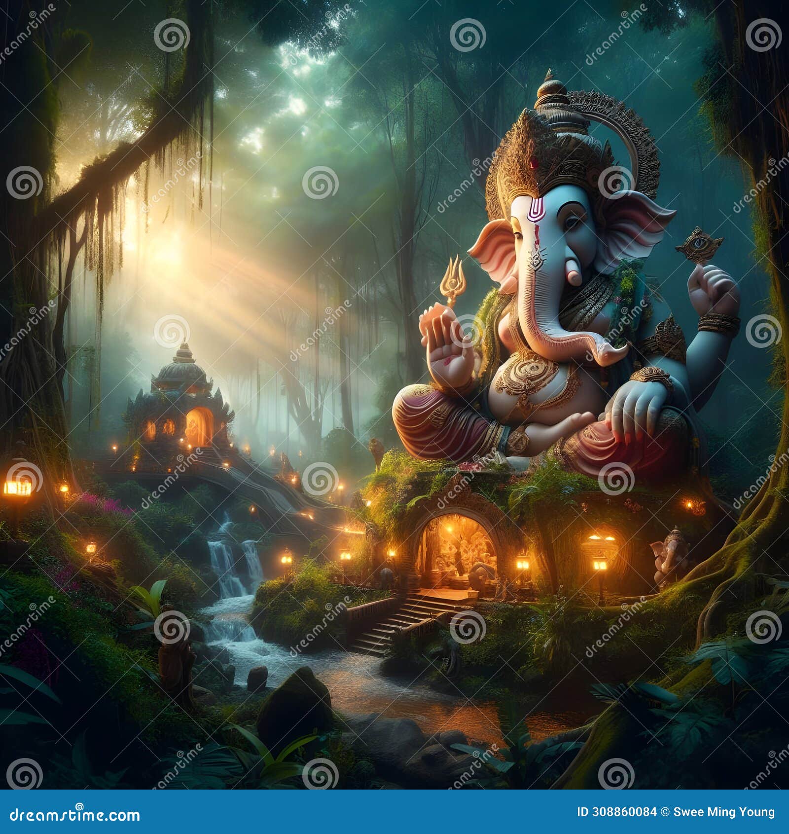 Image of Ganesha Statue in a Magical Forest in a Hidden Temple. Stock ...