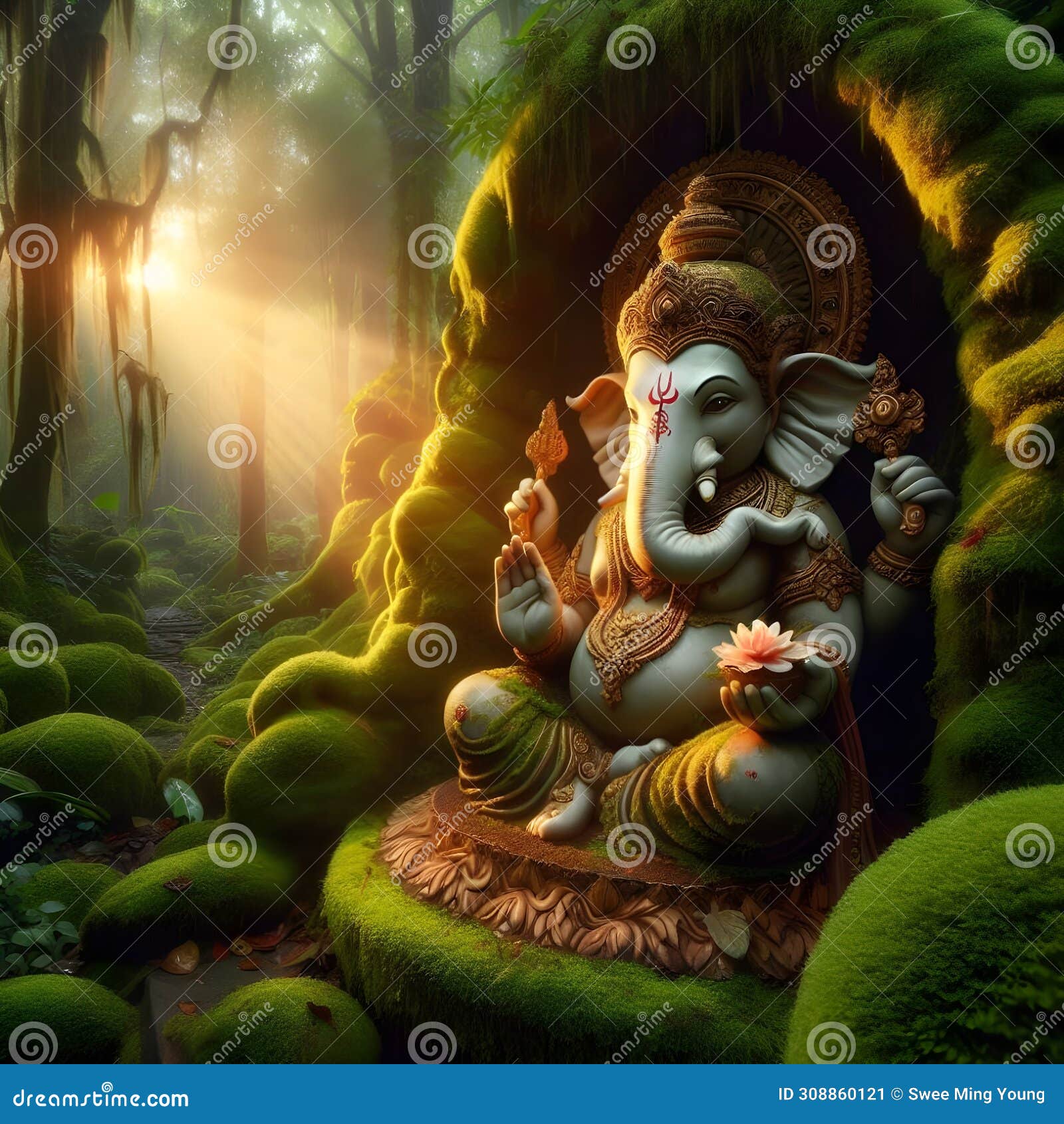 Image of Ganesha Statue in a Magical Forest in a Hidden Temple. Stock ...