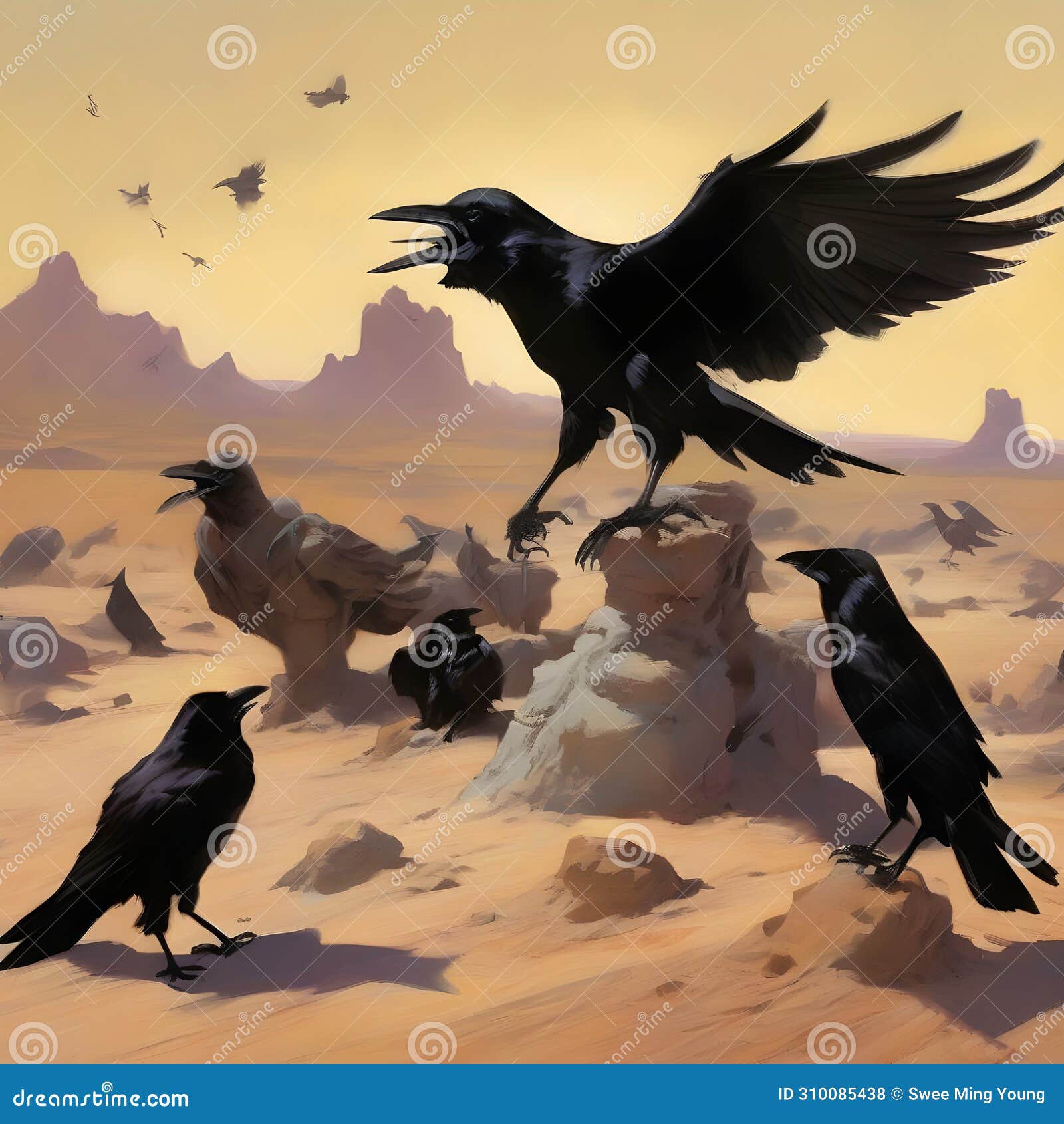 Image of a Gathering of Crows in Frazetta Style. Stock Illustration ...