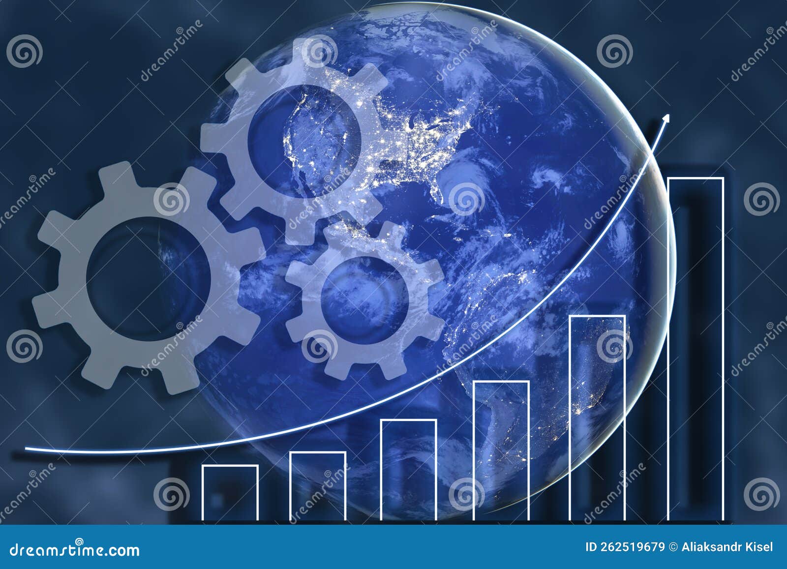 An Image of Gears that Work Together and a Graph of Growth Against the ...