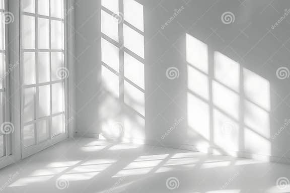 Minimalist White Room with Abstract Window Light Shadow Effect Stock ...