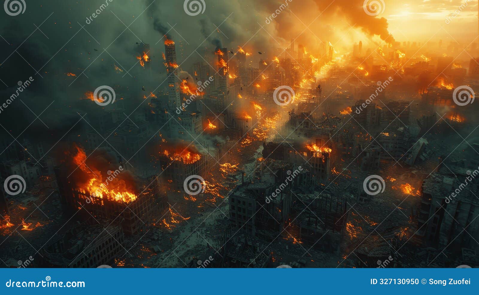 Aerial View of Destruction in War-Torn Urban Landscape Stock ...