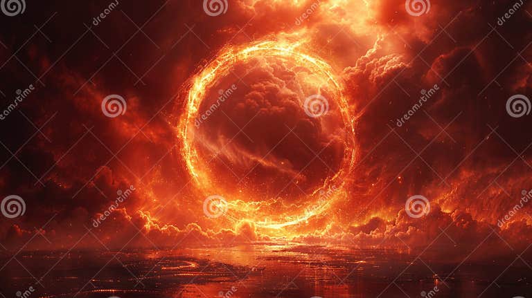 Abstract Red Lightning with Glowing Circle Fantasy Effect Stock ...