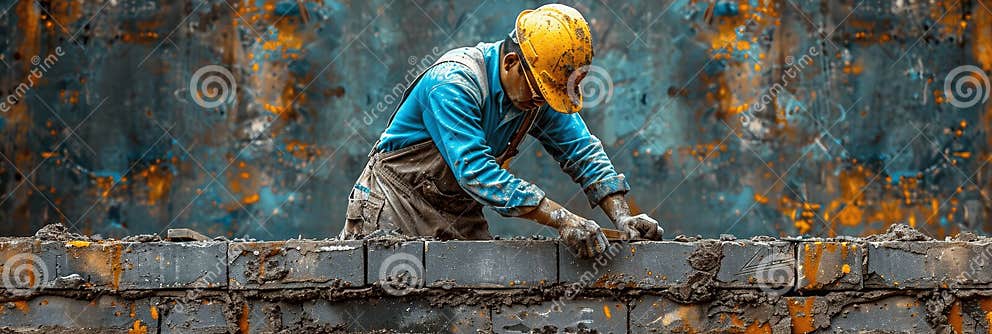 Bricklayer at Work: Building a Wall with Precision and Skill Stock ...