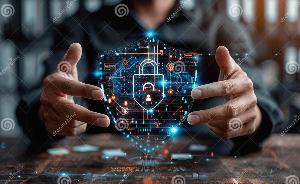 Digital Shield: Protecting Data from Cyber Attacks Stock Illustration ...