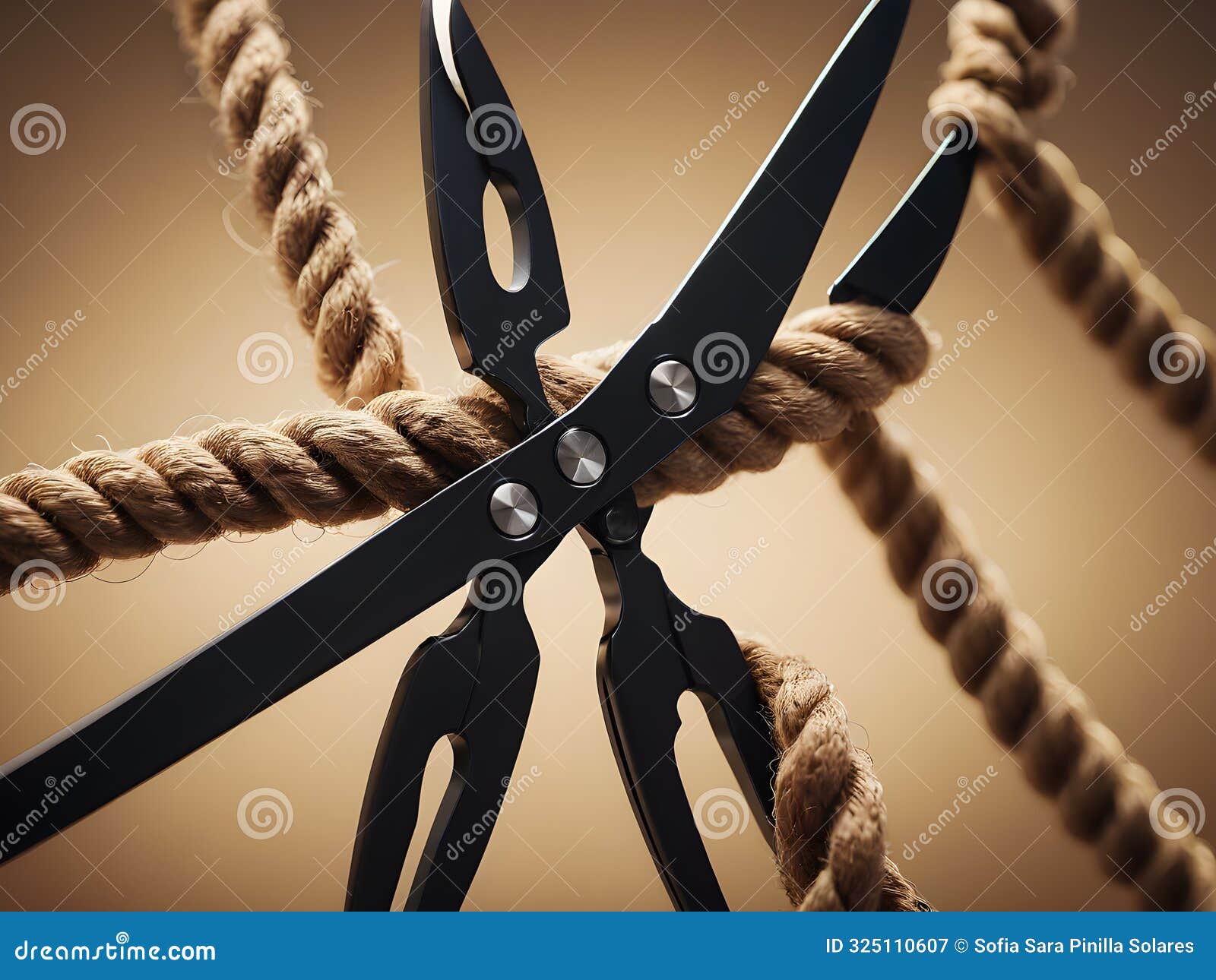 Surreal Scissors Cutting a Large Rope Stock Illustration - Illustration ...