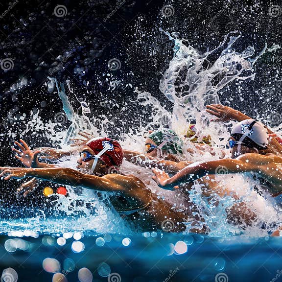 Dynamic Action Shot of Chinese Swimmers in Synchronized Performance ...