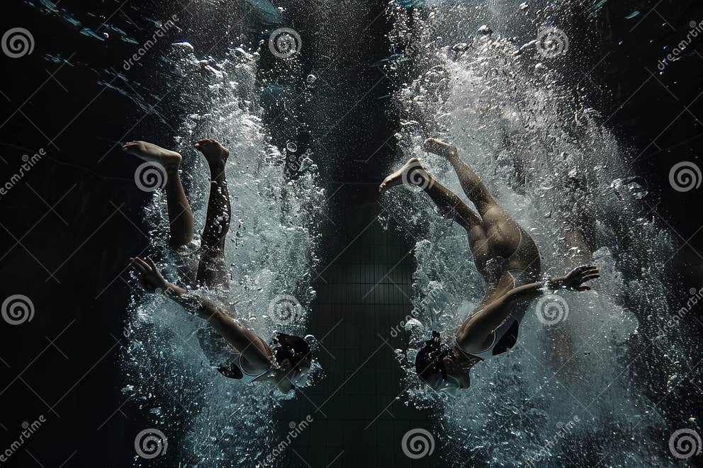 Precision and Teamwork: Chinese Female Divers in Action Stock Illustration - Illustration of ...