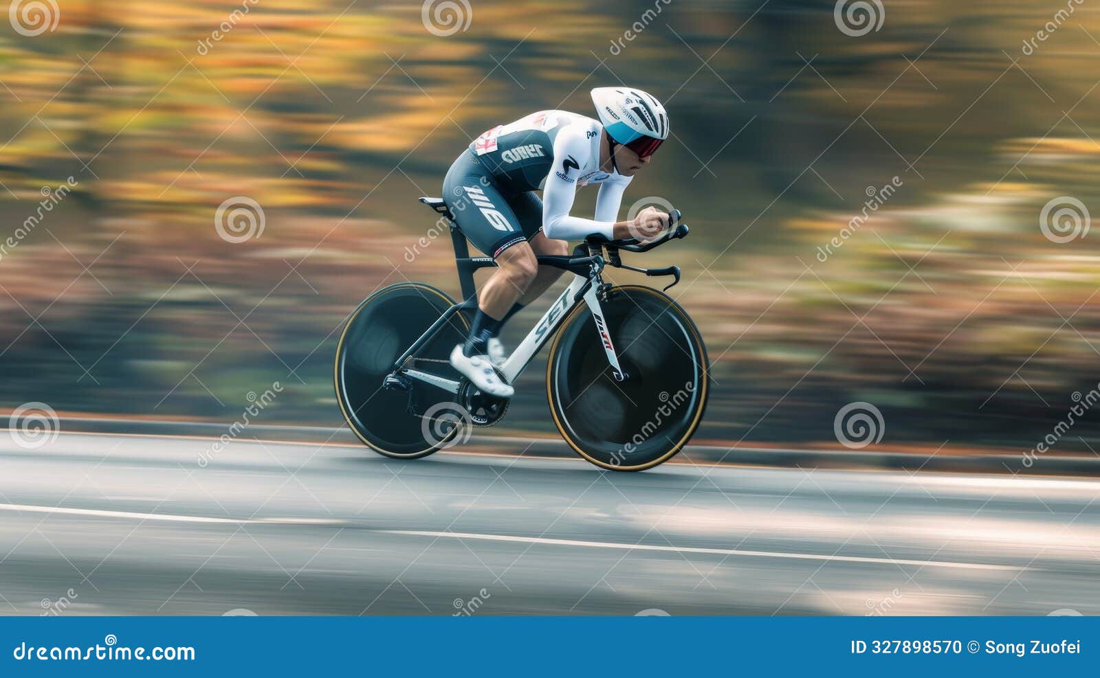 Dynamic Male Cyclist from Great Britain in Time Trial Action Stock ...