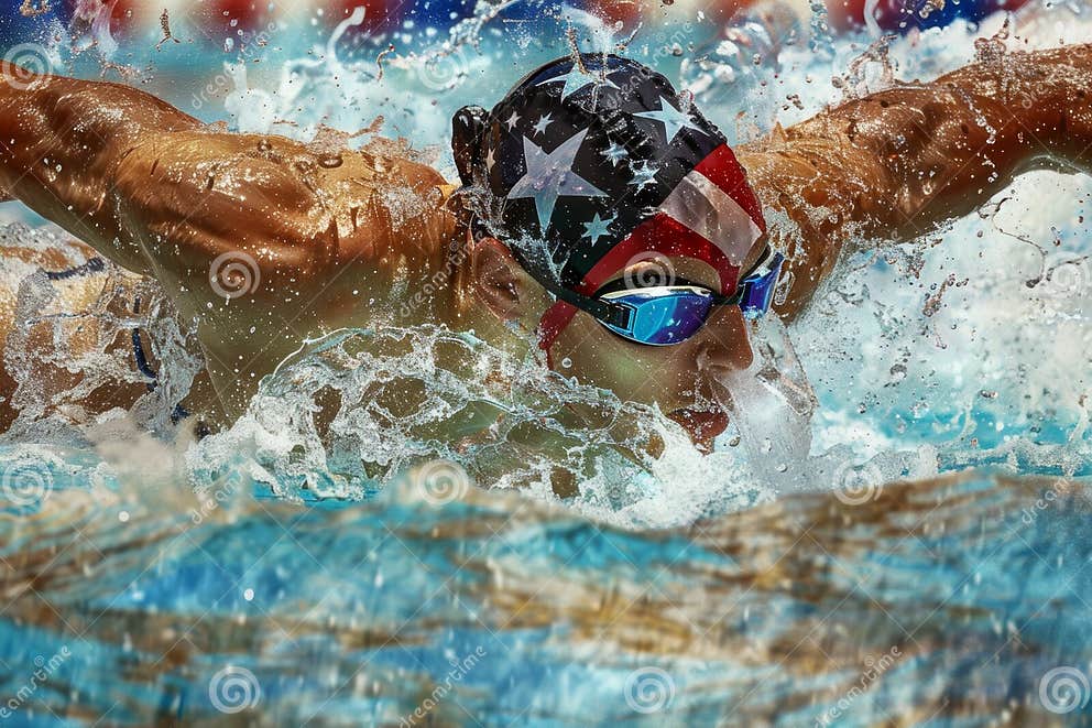 Dramatic Olympic Swimmer Executing Breaststroke through Water Surface ...