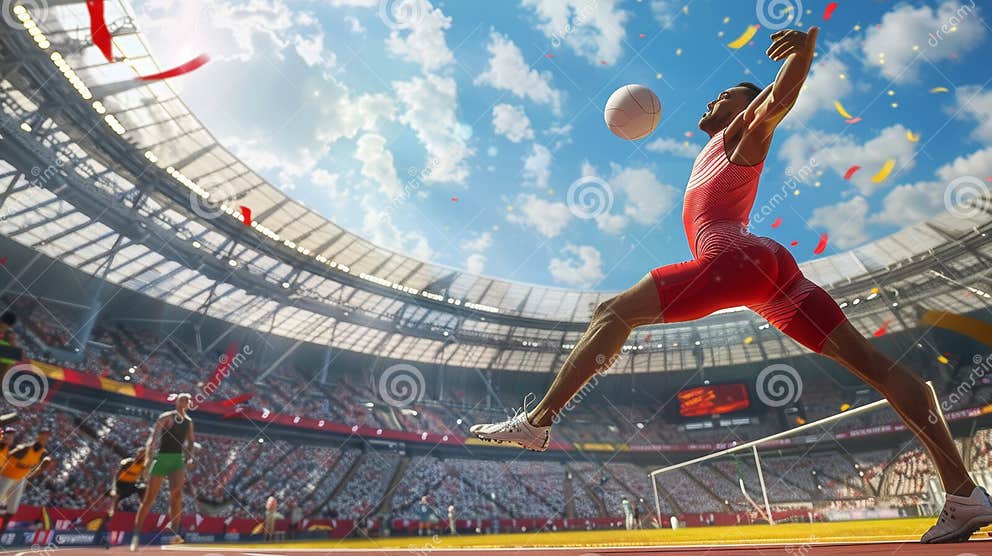 Dynamic Hammer Throw Performance at Polish Stadium Stock Illustration ...