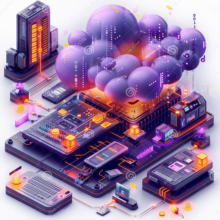 Vivid Isometric Cloud and Data Center Illustration with Modern ...