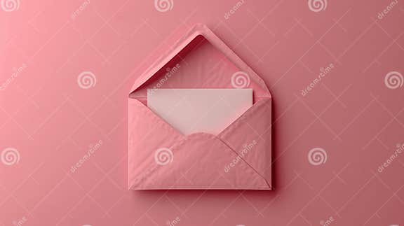 Top View of Open Pink Envelope with White Card on Pastel Background ...