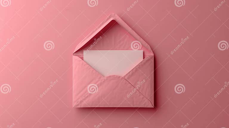 Top View of Open Pink Envelope with White Card on Pastel Background ...