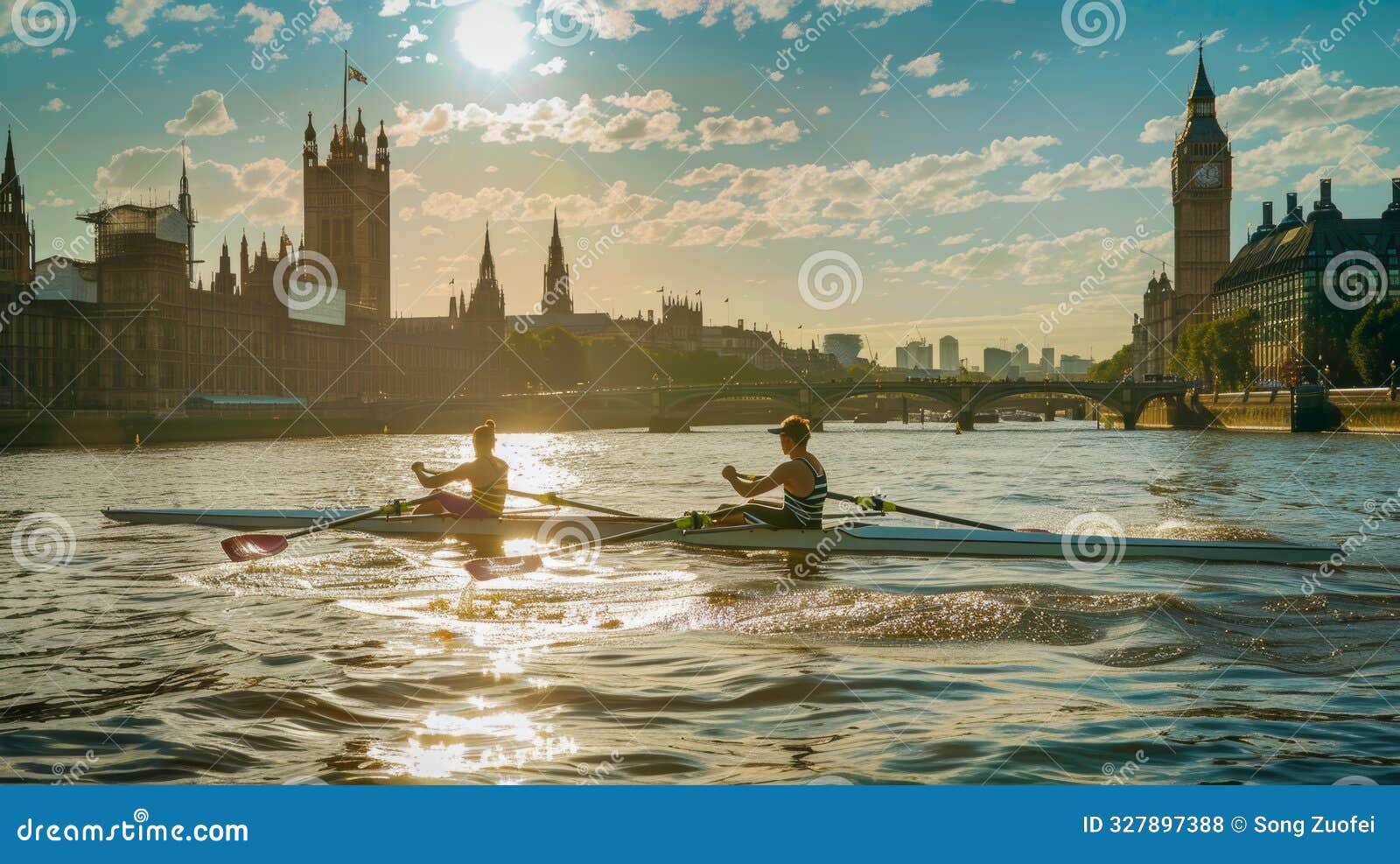Dynamic Double Sculls Rowing on the River Thames Stock Illustration ...