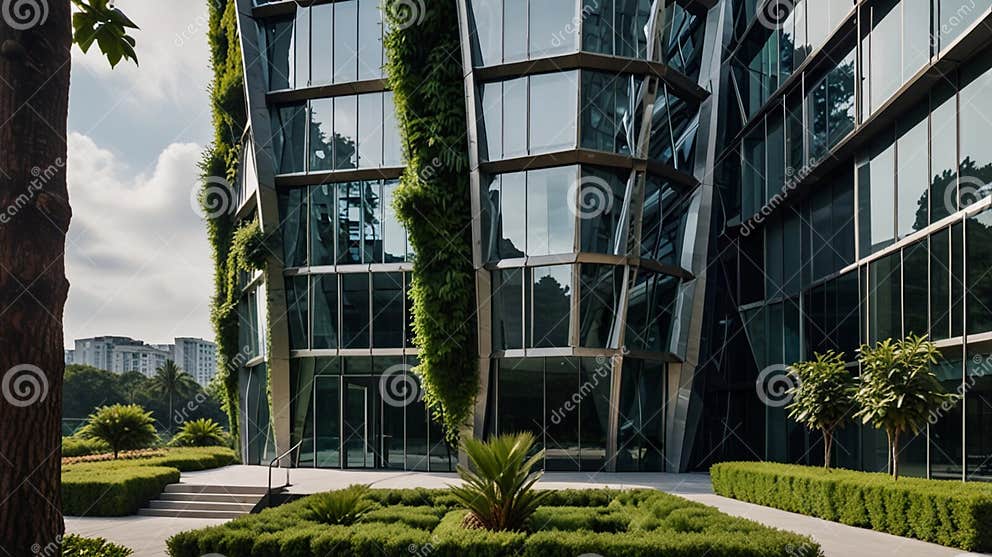 Futuristic Office Building:Sharp Angles, Minimalist Design, Large ...