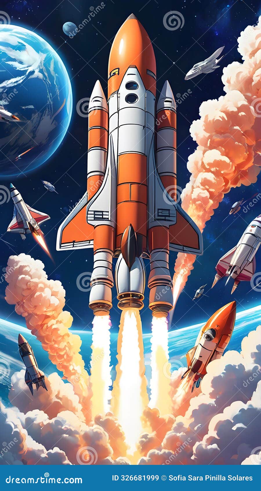 Manga Style Shuttle or Rocket Launch Pad with Computers Stock ...