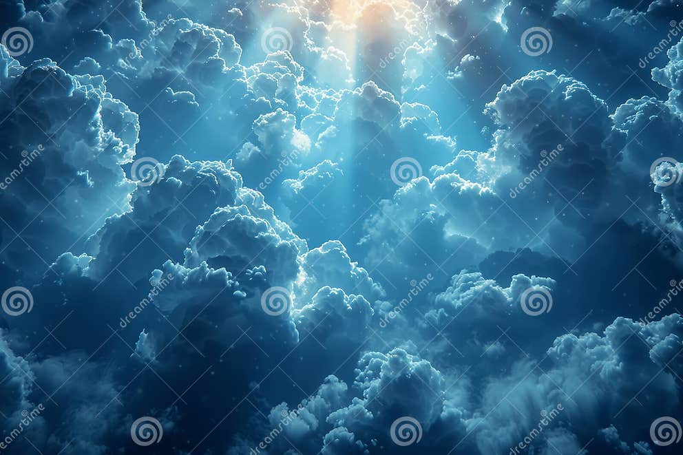 Heavenly Rays and Divine Illumination in a Blue Sky Stock Illustration ...
