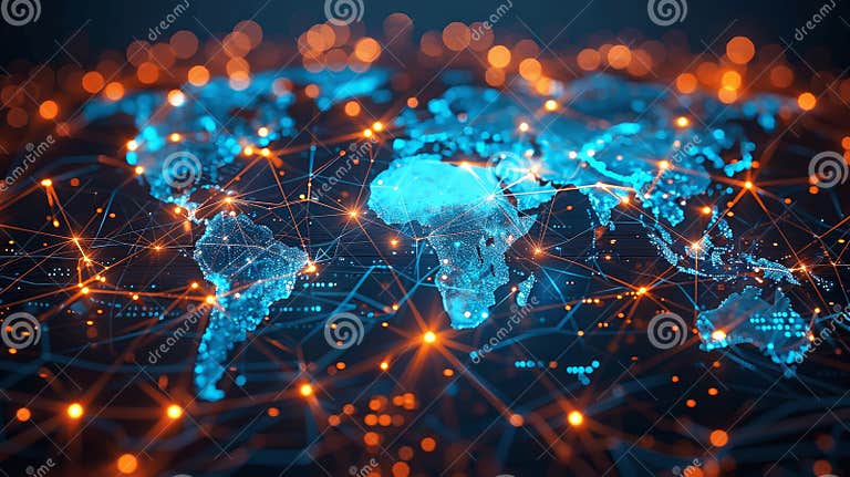 Abstract Digital World Map with Global Network and Connectivity Concept ...