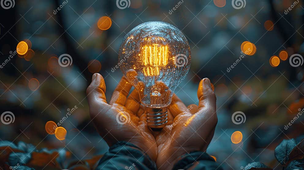 Bright Idea: Light Bulb in Hands with Cinematic Lighting Effects Stock ...