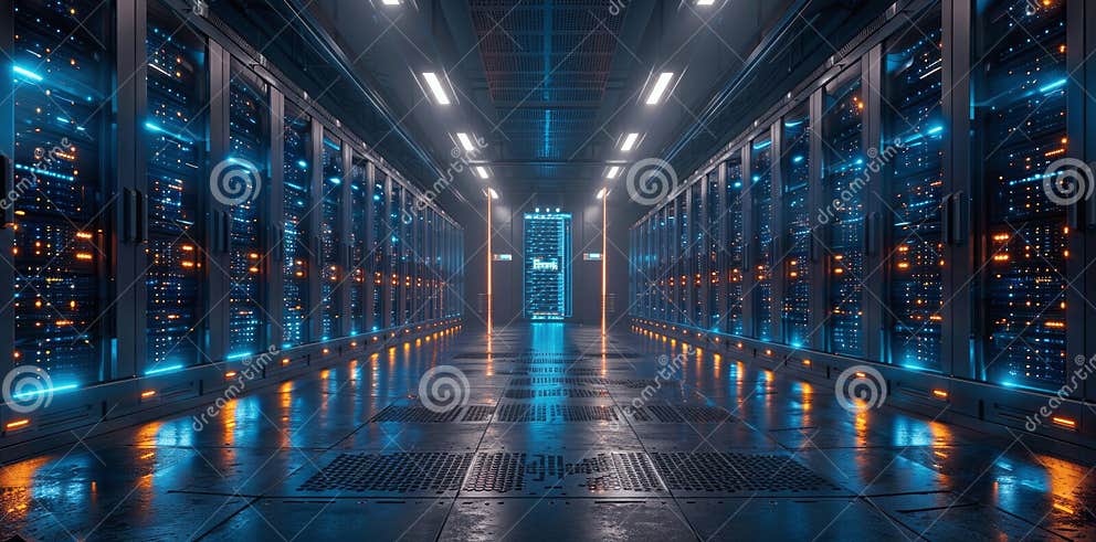Advanced Industrial Data Center with Mainframe and Blue Lighting Stock ...
