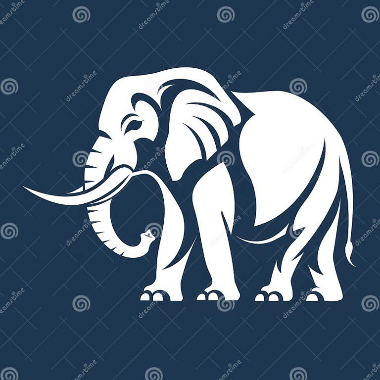 Minimalist Elephant Vector Graphic Side Profile on Dark Blue Background ...