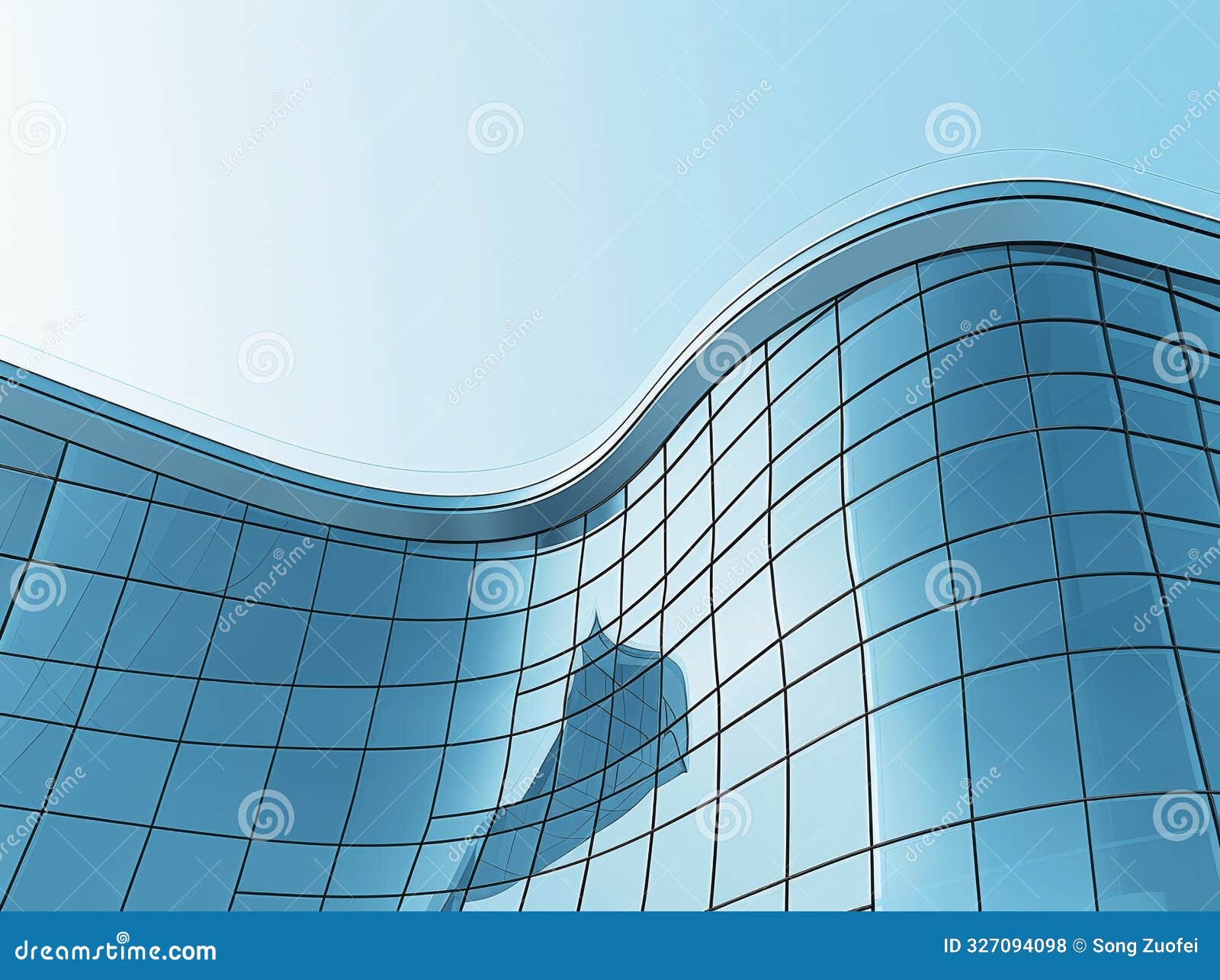 Futuristic Skyscraper with Curved Glass Windows in High Angle View ...