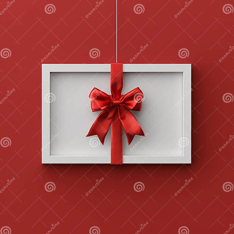 Minimalist White Gift Box Frame on Red Background with Bow Stock ...