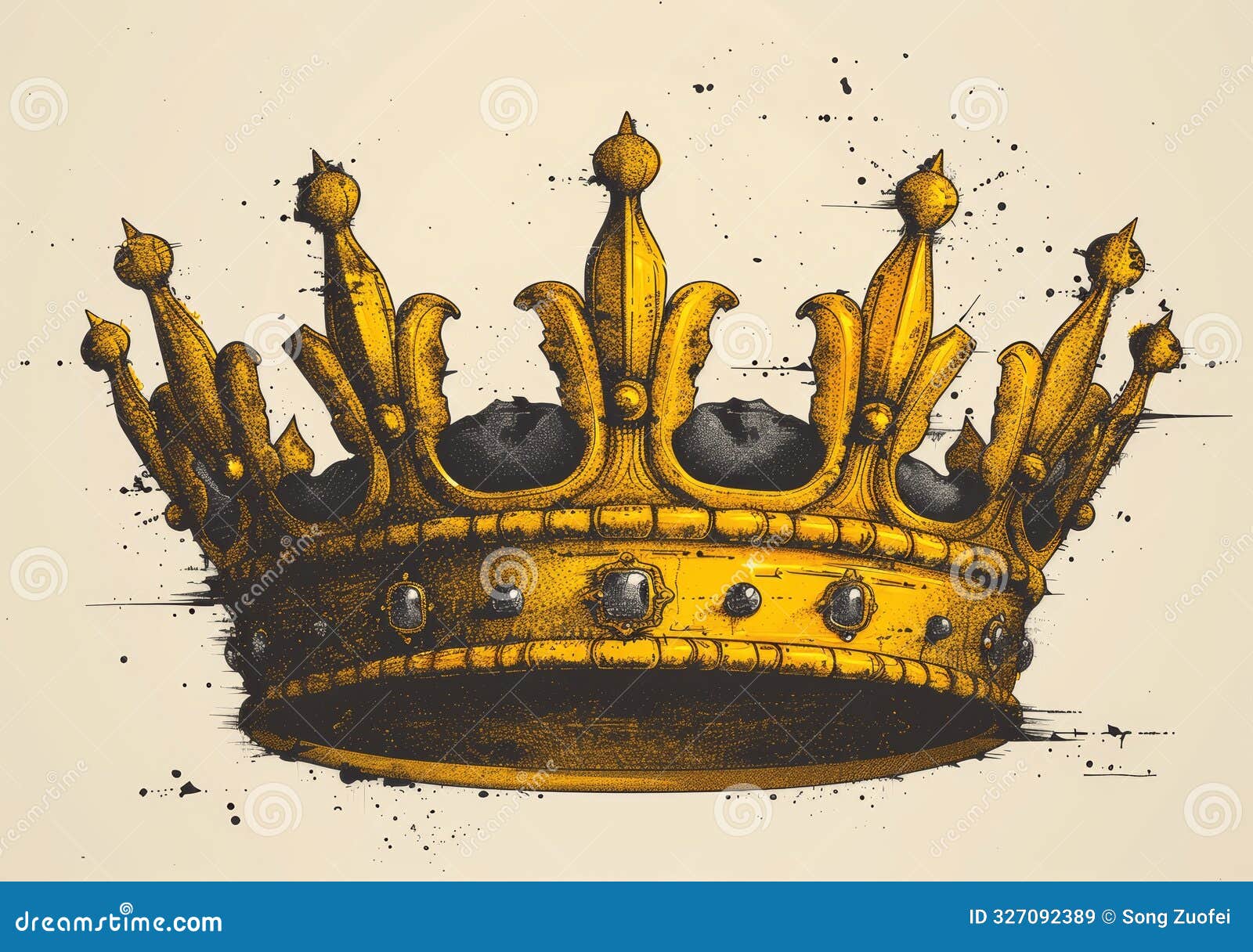 Minimalist Yellow Crown Hand Drawn in Black Lines on White Paper Stock ...