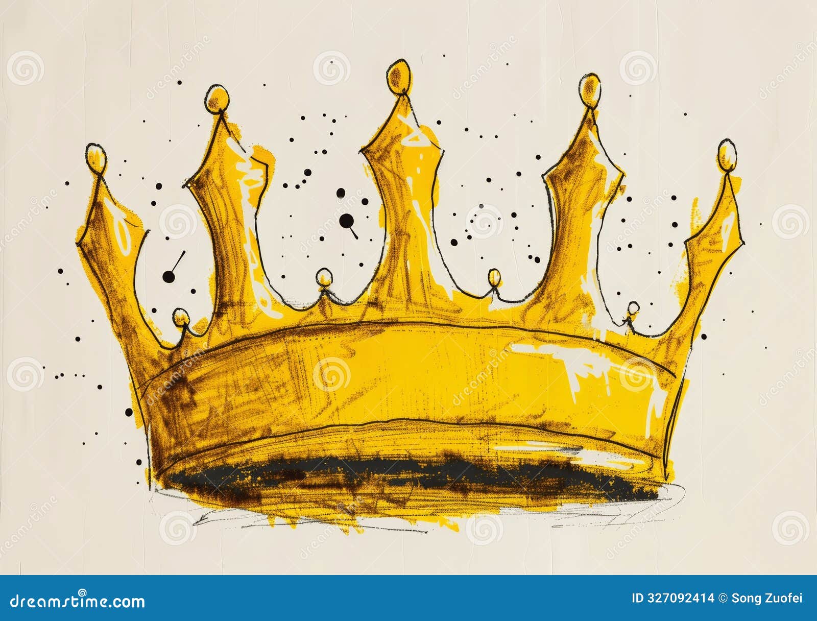 Minimalist Yellow Crown Doodle with Black Lines and Texture Stock ...