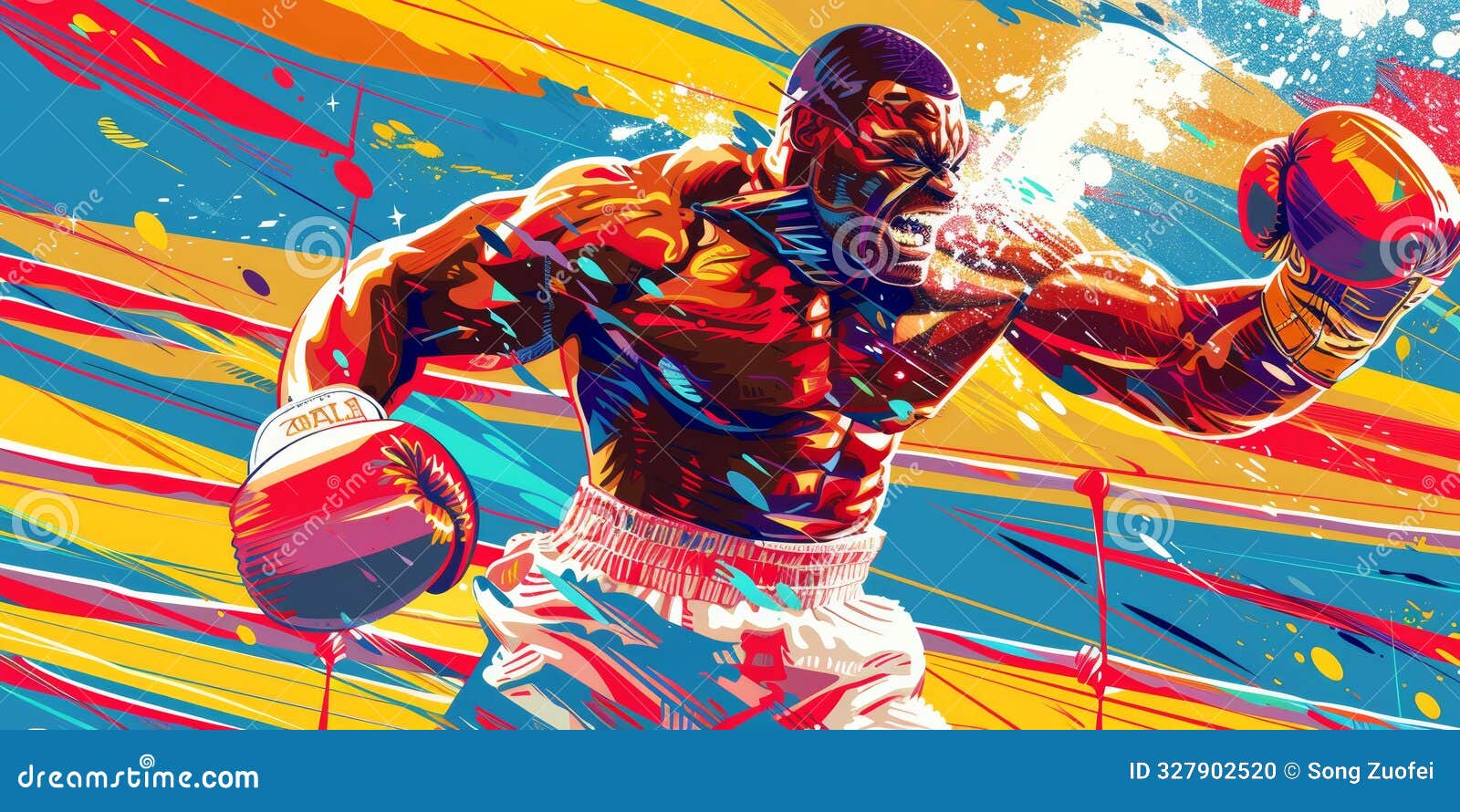 Vibrant Comic Book Battle: US Heavyweight Boxer in Action Stock ...