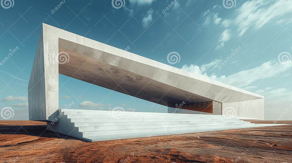 Triangular White Concrete Structure with Blue Sky Background - 3D ...