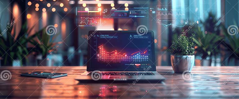 Modern Business Data Visualization with Secure Login on Laptop Stock ...