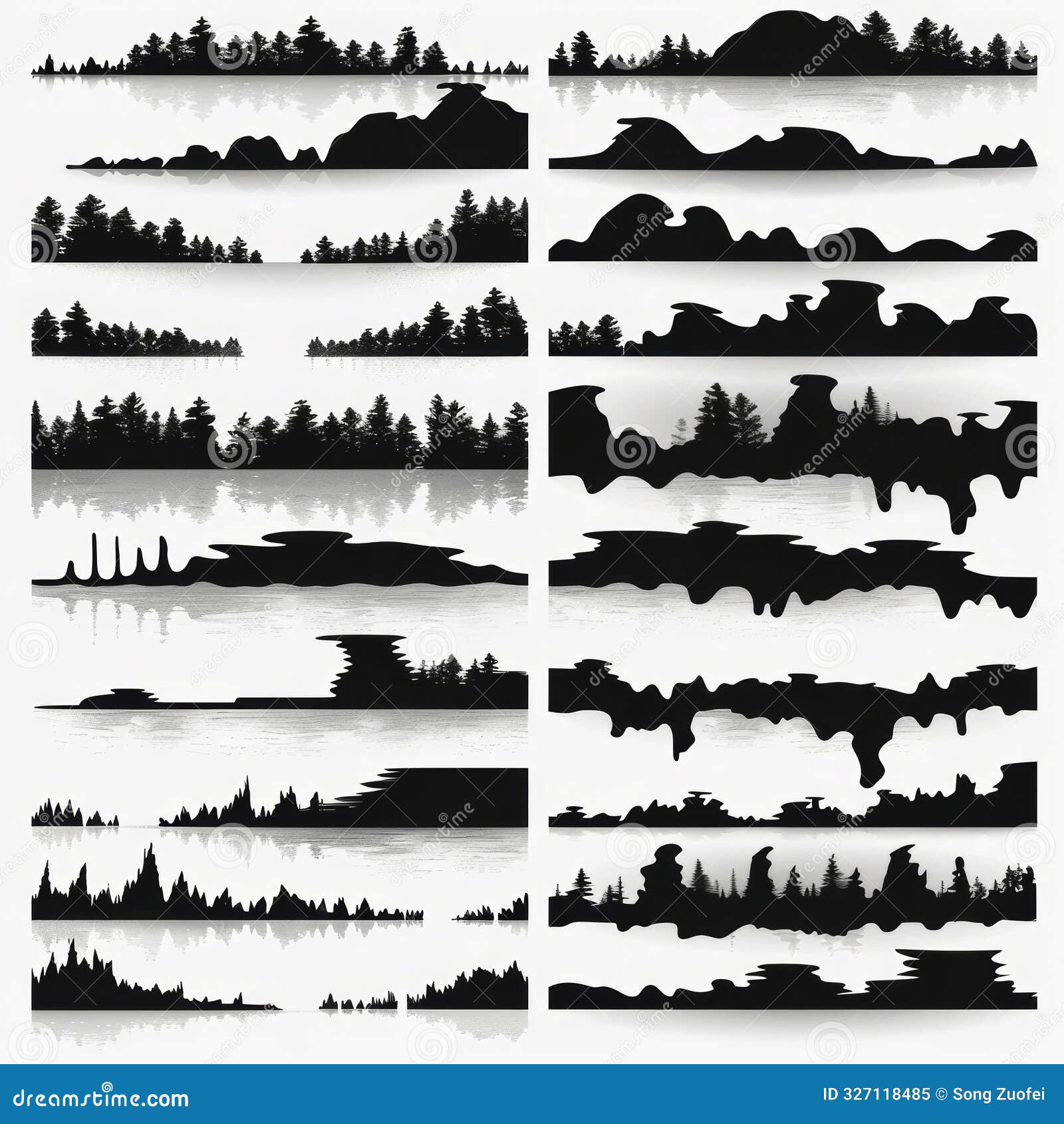 Black Silhouette Shapes of Landscape Edges and Crests for Design Stock ...