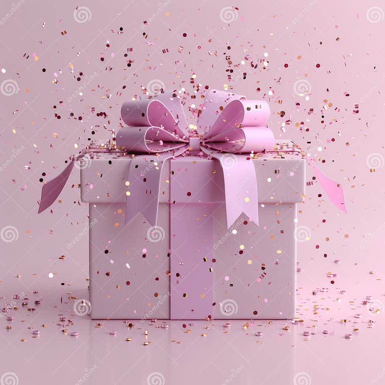 3D Rendering of Open Gift Box with Flying Ribbon on Pink Background ...