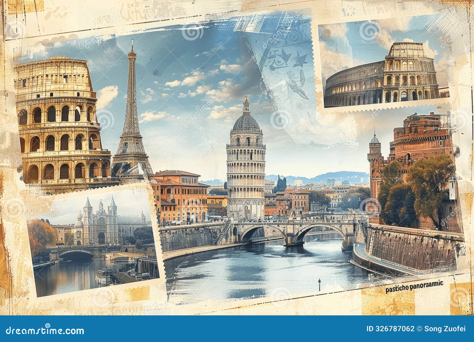 A Collage Of Famous Landmarks From Different Continents Stock ...