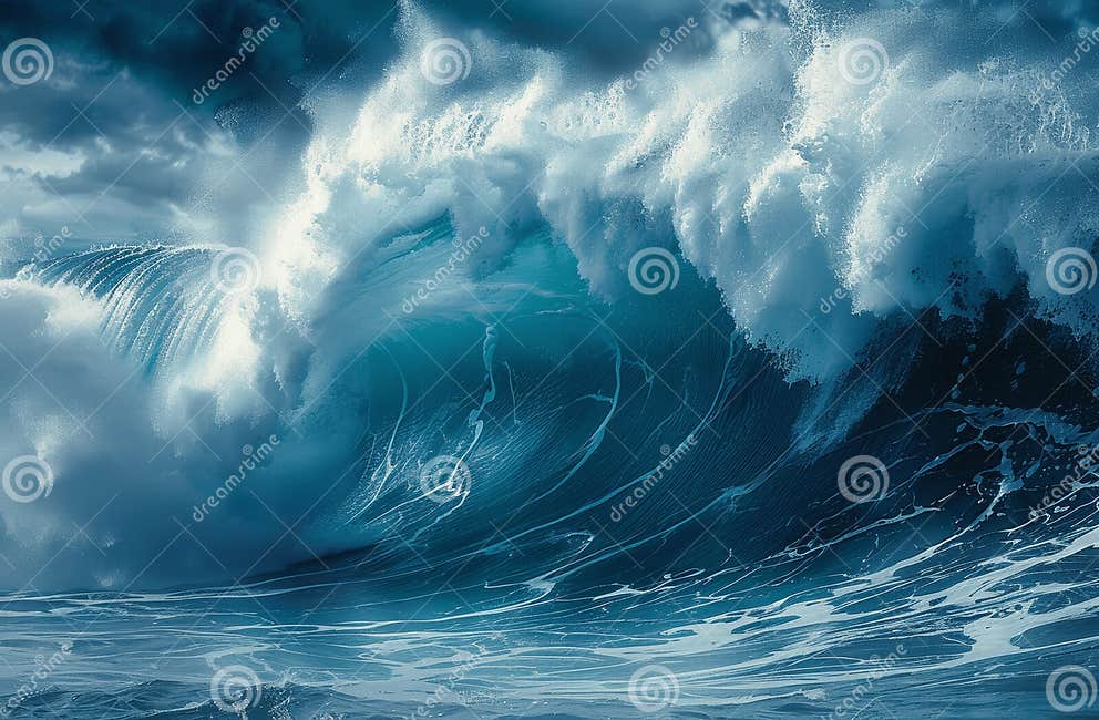 Epic Blue Ocean Wave Crashing in High Resolution Stock Illustration ...