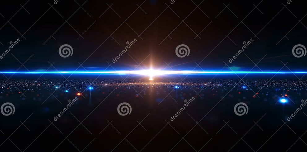 Minimalistic Blue Glowing Light Line with Gradient Lens Flare on Black ...