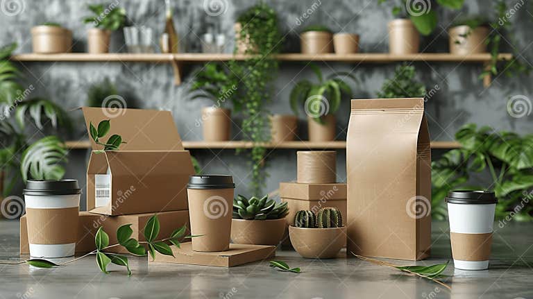 Sustainable Cardboard Packaging Mockup with Natural Elements Stock ...