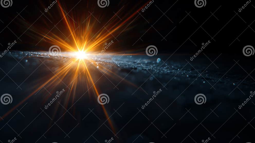 Spectacular Sunlight Beam with Lens Flare on Dark Background Stock ...