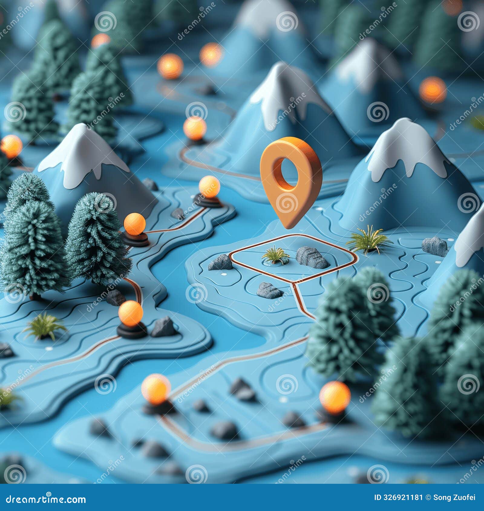 3D Cartoon Map with Location Pin Icon in Pixar Style Stock Illustration ...