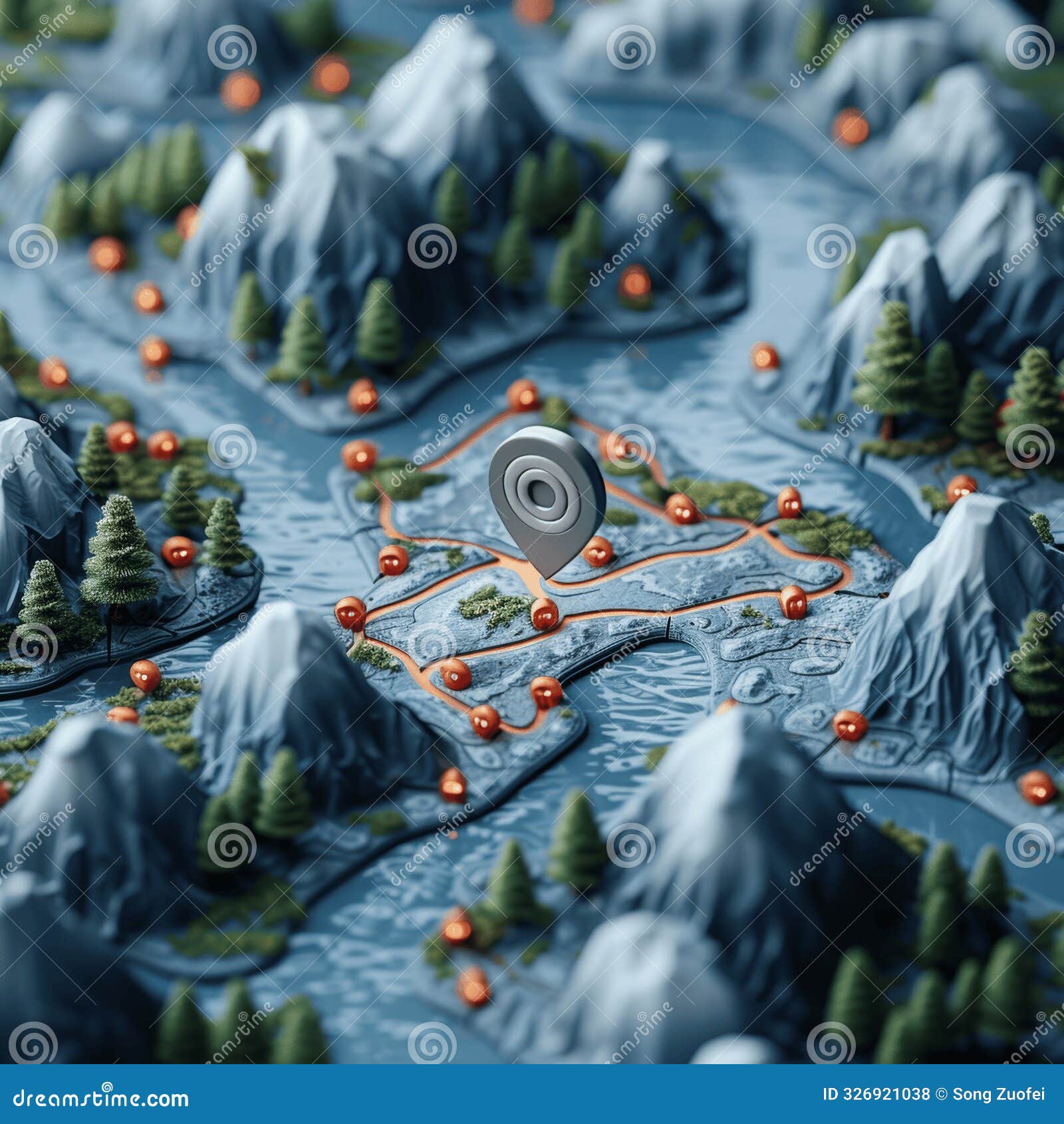 Minimalistic Pixar Style Map with Location Pin Icon in Soft Render and ...