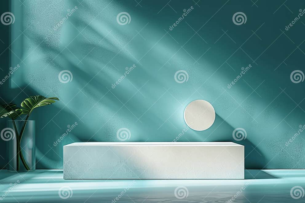 Minimalist White Rectangular Block on Teal Surface with Soft Lighting ...
