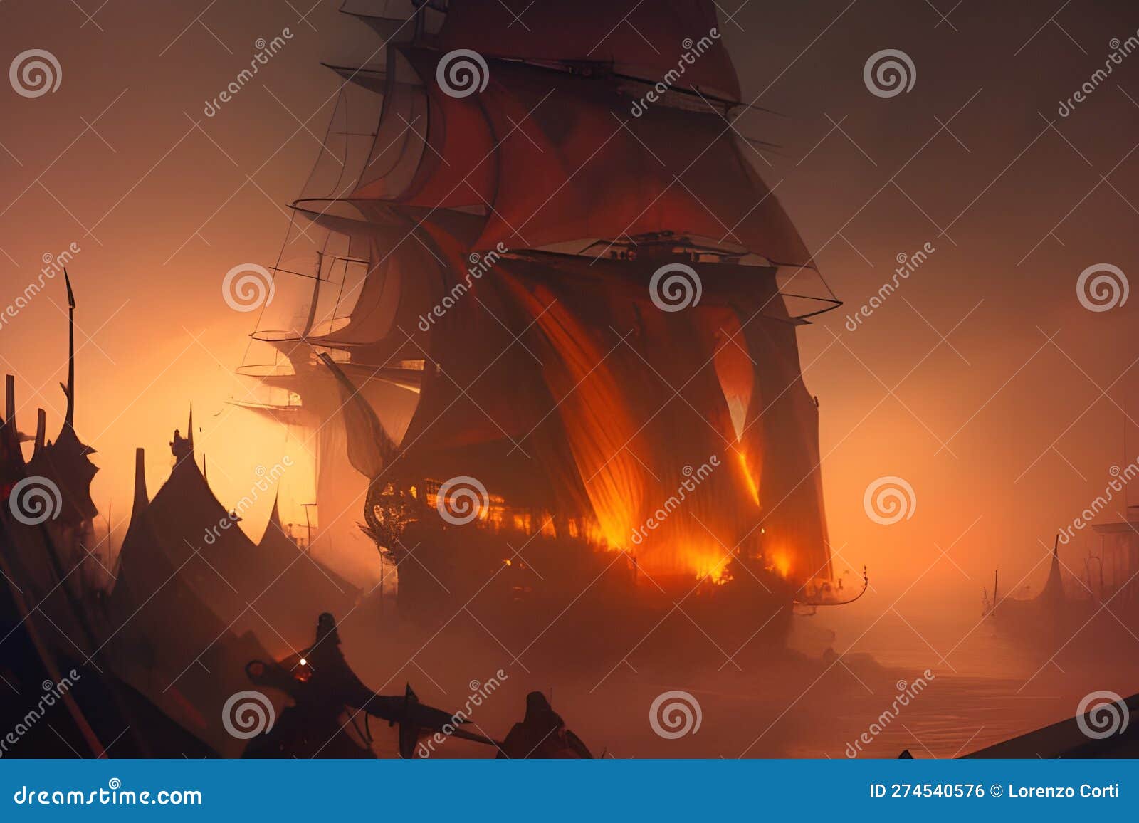 Fiery ship stock illustration. Illustration of sunlight - 274540576
